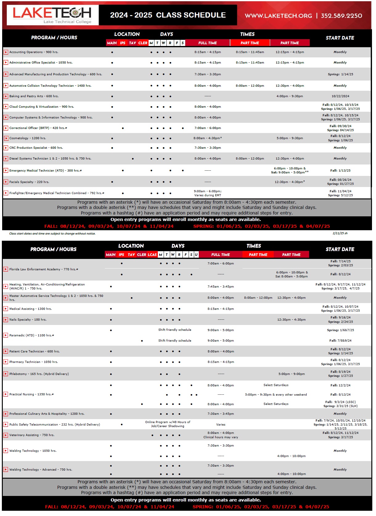 Class Schedule Lake Technical College | Click here to view a PDF of the ...